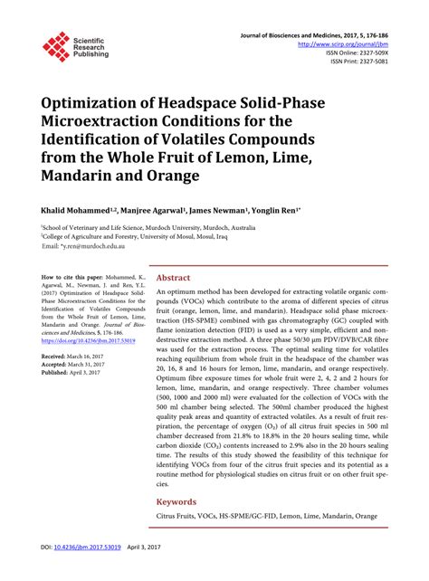 Pdf Optimization Of Headspace Solid Phase Microextraction Conditions