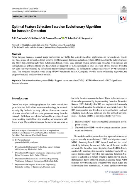 Optimal Feature Selection Based On Evolutionary Algorithm For Intrusion