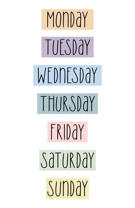 요일 이름 배너 디자인 벡터 주 이름 Png 디자인 색상 전체 모음 프리미엄 벡터