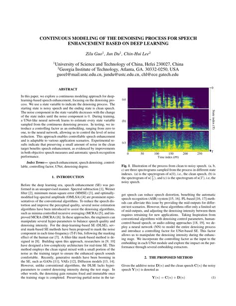 PDF CONTINUOUS MODELING OF THE DENOISING PROCESS FOR SPEECH ENHANCEMENT BASED ON DEEP LEARNING