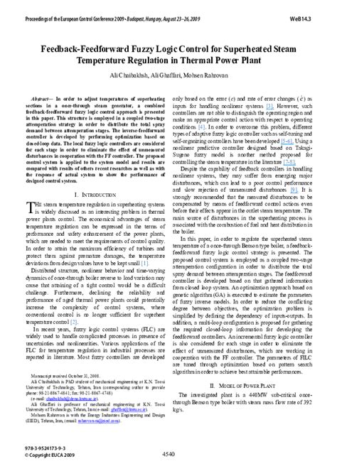 Pdf Feedback Feedforward Fuzzy Logic Control For Superheated Steam Temperature Regulation In