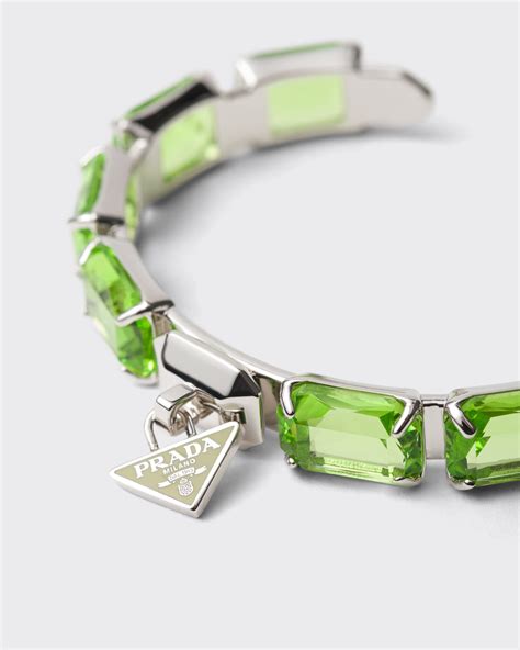 Fern Green Metal Bracelet With Crystals Prada