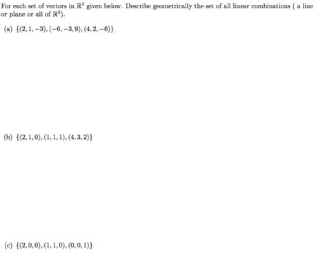 solved for each set of vectors in r3 given below describe