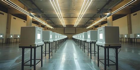 Premium Photo Empty Voting Center With Rows Of Digital Ballot Booths