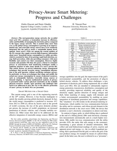 Pdf Privacy Aware Smart Metering Progress And Challenges