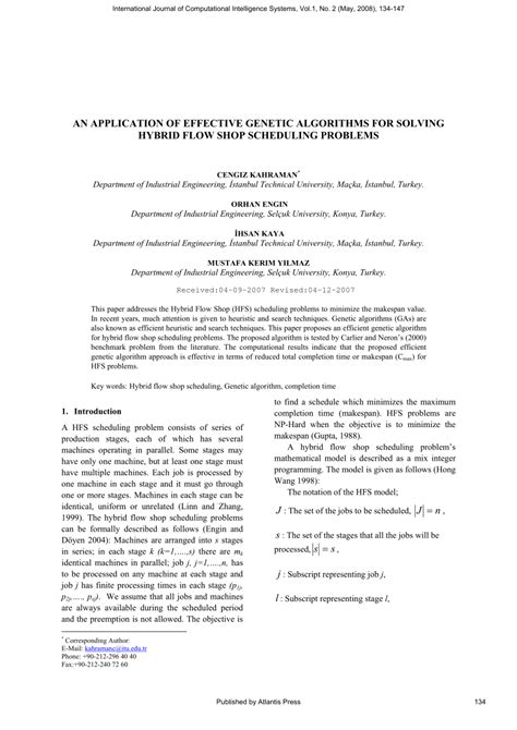 Pdf An Application Of Effective Genetic Algorithms For Solving Hybrid Flow Shop Scheduling
