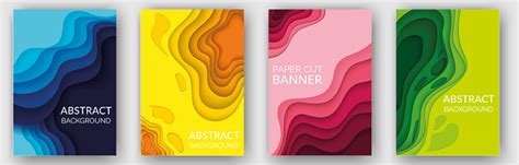 Abstract Background Set With Color Waves Paper Art Illustration Liquid Figures Dynamic Color