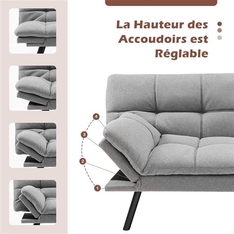Canapé Lit Convertible 5 En 1 Avec Dossier Et Accoudoirs Réglables