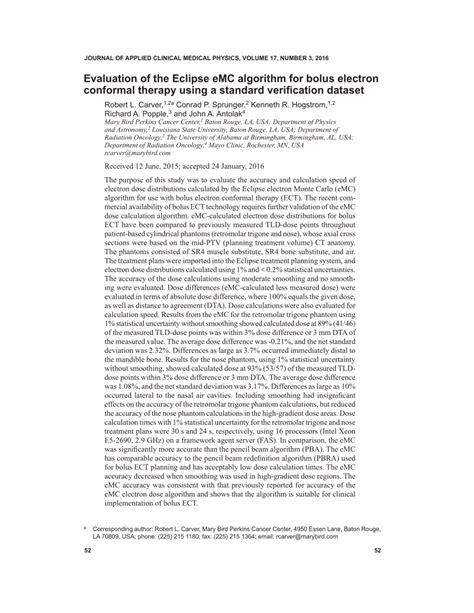 Pdf Evaluation Of The Eclipse Emc Algorithm For Bolus Electron Conformal Therapy Using A