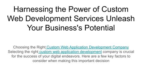 Ppt Harnessing The Power Of Custom Web Development Services Unleash