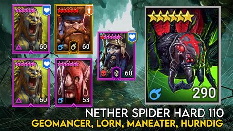 Nether Spider 110 Hard - Geomancer, Lorn, Maneater, Hurndig | Raid Shadow Legends Guide - YouTube