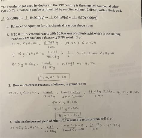 [chemistry] Which Is The Limiting Reactant How Much Excess Reactant Is Left Over What Is The