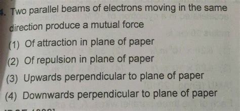 Two Parallel Beams Of Electrons Moving In The Same Direction Produce A