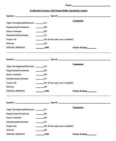 FREE Speech Evaluation Form Samples PDF MS Word Google Docs Excel