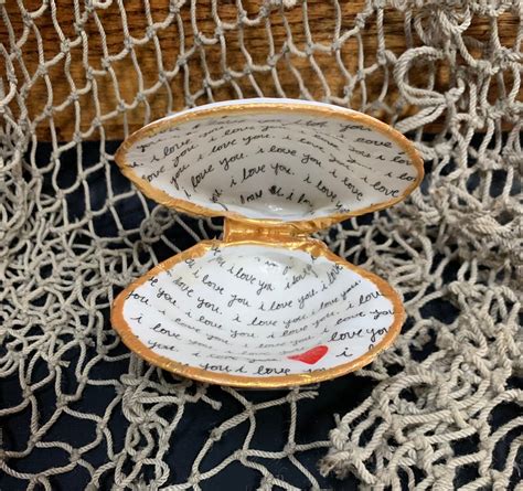 I Love You Gilded Quahog Clam Shell With Display Stand Etsy