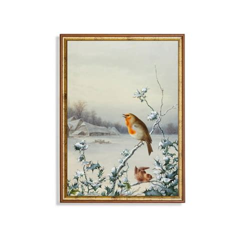 Winter Birds Vintage Art Poster Robin And Wren Home Decor Unframed