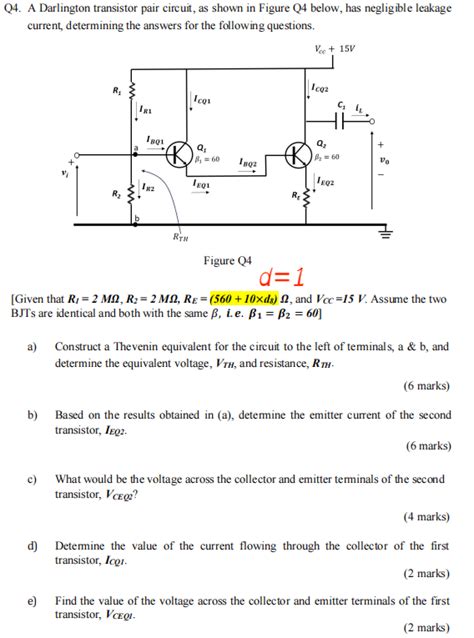 Solved Q4 A Darlington Transistor Pair Circuit As Shown In