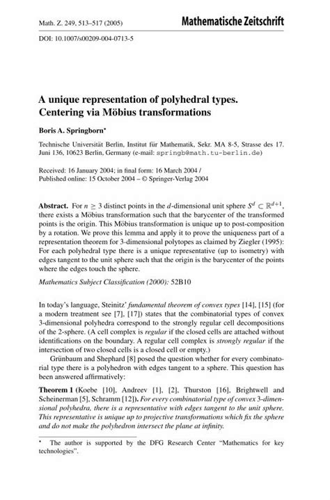 pdf a unique representation of polyhedral types centering via möbius