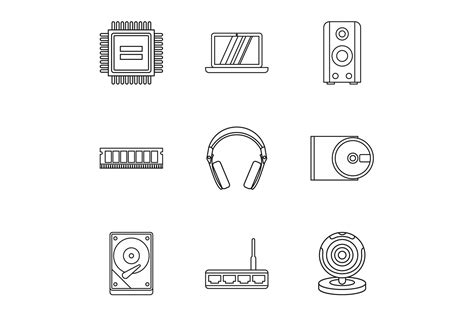 Computer Data Icons Set Outline Style Graphic By Ylivdesign Creative Fabrica