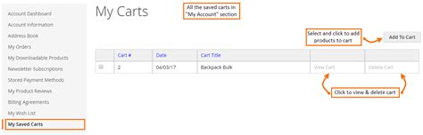 Saved Cart In My Account Section Support Portal For Magento Extensions And Services