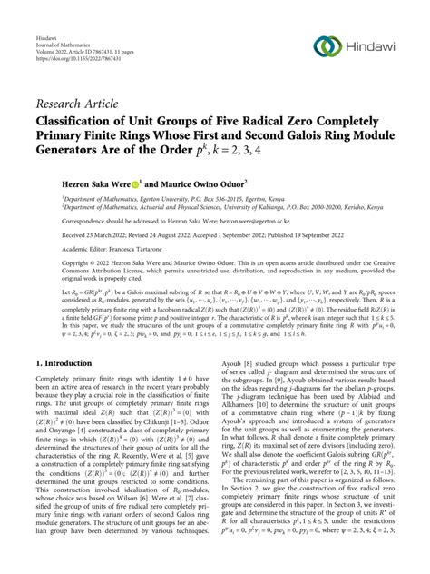PDF Classification Of Unit Groups Of Five Radical Zero Completely Primary Finite Rings Whose