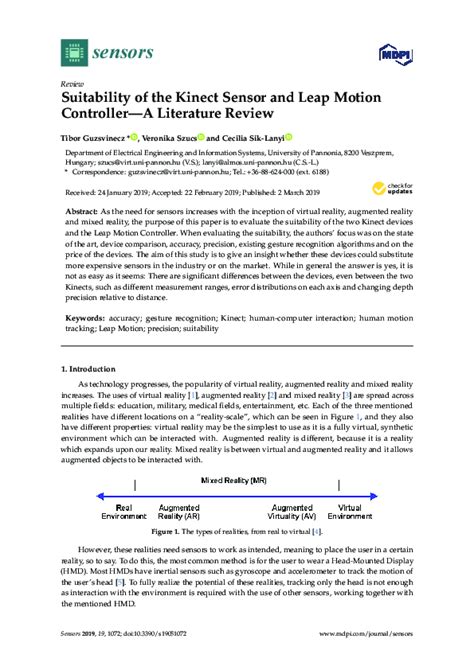 Pdf Suitability Of The Kinect Sensor And Leap Motion Controller—a Literature Review