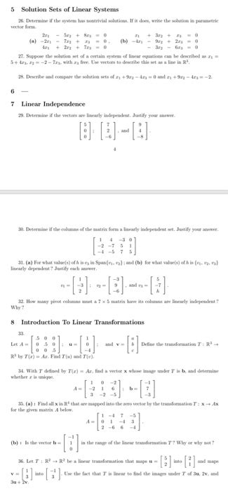 Solved 5 Solution Sets Of Linear Systems 26 Determine If
