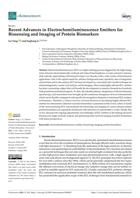 Pdf Recent Advances In Electrochemiluminescence Emitters For