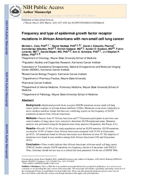 Pdf Frequency And Type Of Epidermal Growth Factor Receptor Mutations In African Americans With