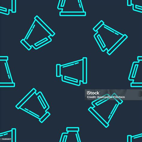 녹색 라인 메가 폰 아이콘 은 파란색 배경에 원활한 패턴을 격리 스피커 기호입니다 벡터 개념에 대한 스톡 벡터 아트 및 기타