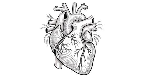 Realistic Anatomical Heart Illustration In Black And White For Medical