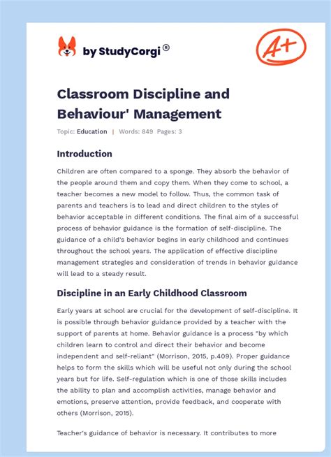 Classroom Discipline And Behaviour Management Free Essay Example