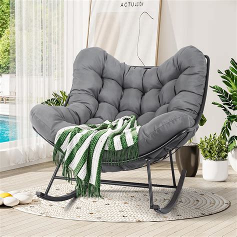 Yitahome Oversized Papasan Rocking Chair Padded Patio