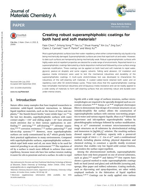 Pdf Creating Robust Superamphiphobic Coatings For Both Hard And Soft Materials