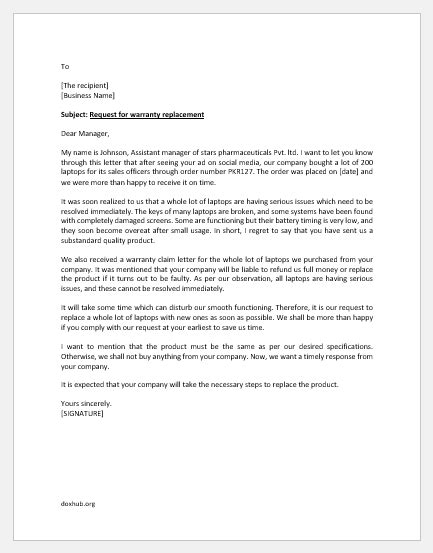 Request Letter For Warranty Replacement Document Hub
