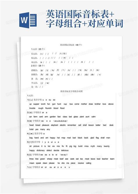 英语国际音标表字母组合对应单词word模板下载编号qzgovxpw熊猫办公