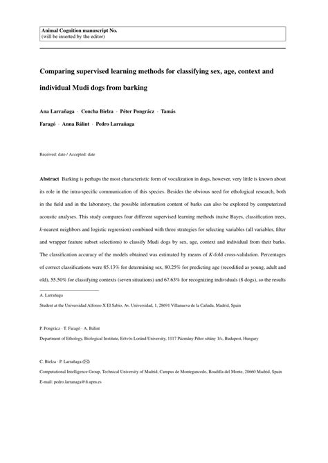 Pdf Comparing Supervised Learning Methods For Classifying Sex Age Context And Individual
