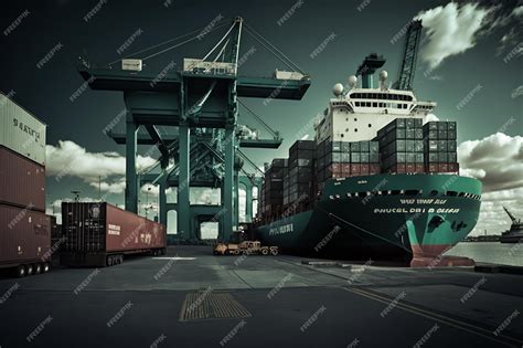 Premium Ai Image A Seaport Terminal Featuring Containers And A Crane In The Background Ai