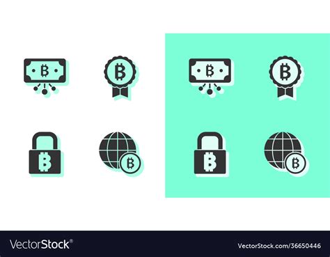Set Globe Bitcoin With Circuit Lock Bitcoin Vector Image