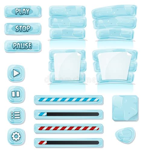 Cartoon Ice And Glass Icons For Ui Game Stock Vector Illustration Of Buttons Settings