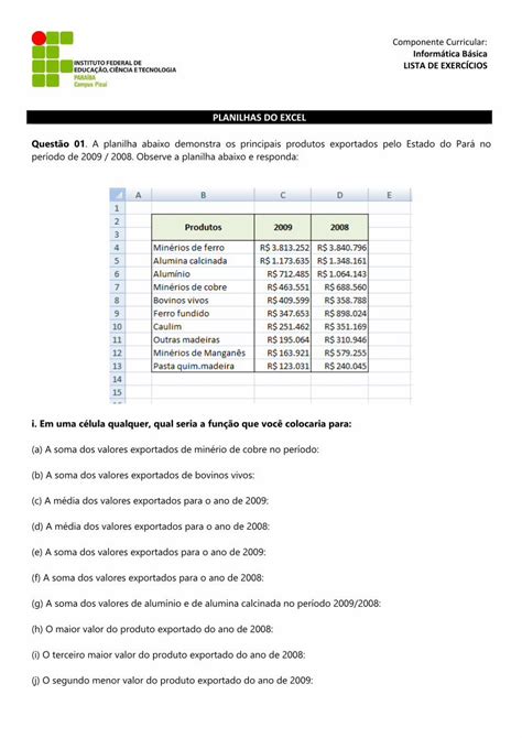 Pdf Planilhas Do Excel Componente