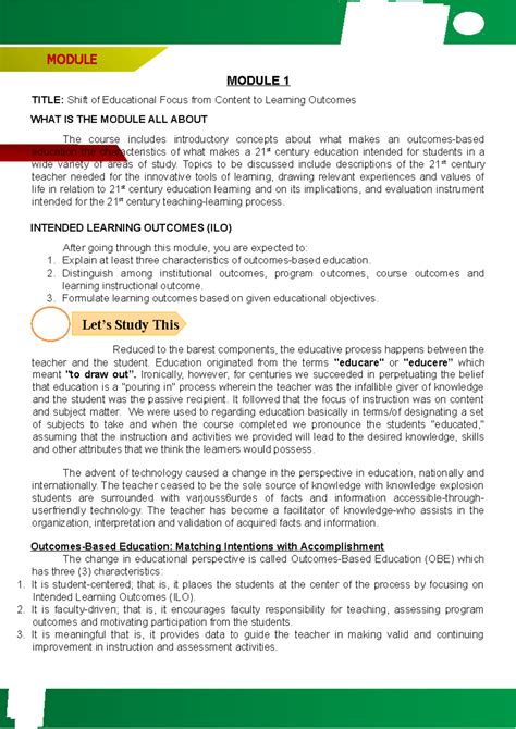 Module 1 In Assessment Of Learning 1 Compress Module Module 1 Title Shift Of Educational