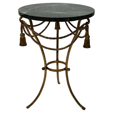 Gold Gilded Rope And Tassels Green Marble Italian Side Table 2