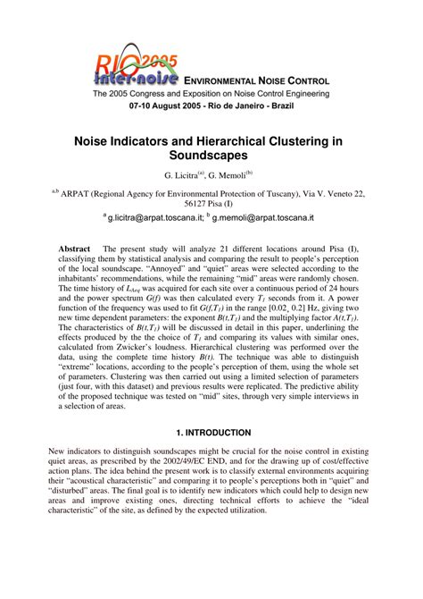 pdf noise indicators and hierarchical clustering in soundscapes