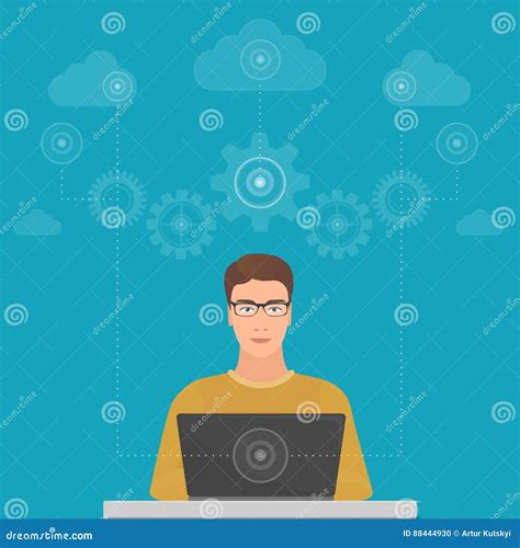 Man Big Data Software Engineer Programmer With Laptop Concept With