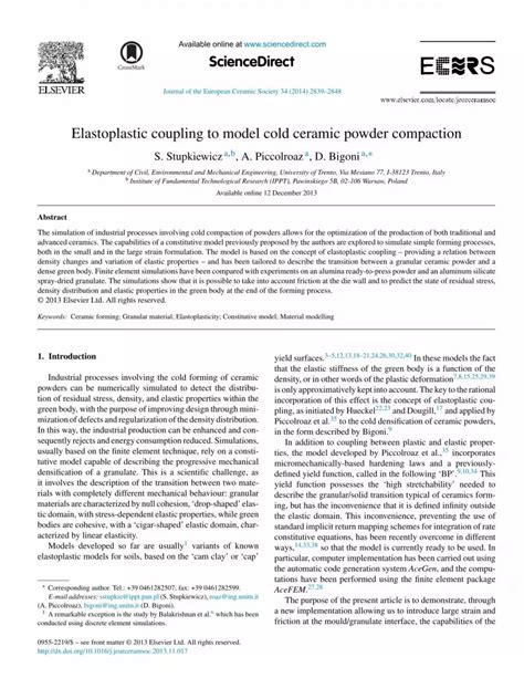 Pdf Elastoplastic Coupling To Model Cold Ceramic Powder Compaction Dokumen Tips
