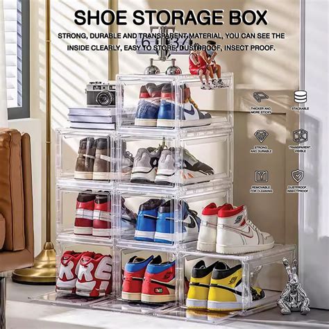 Clear Magnetic Acrylic Shoebox Side Drop Display Sneaker Shoe Storage