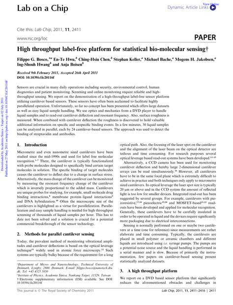 Pdf High Throughput Label Free Platform For Statistical Bio Molecular