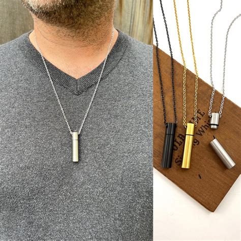 Cremation Ash Urn Necklace Mens Urn Vile Pendant Custom Engraved