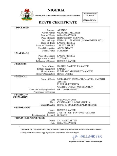 Nigeria Death Certificate For Olajobi Akande Pdf